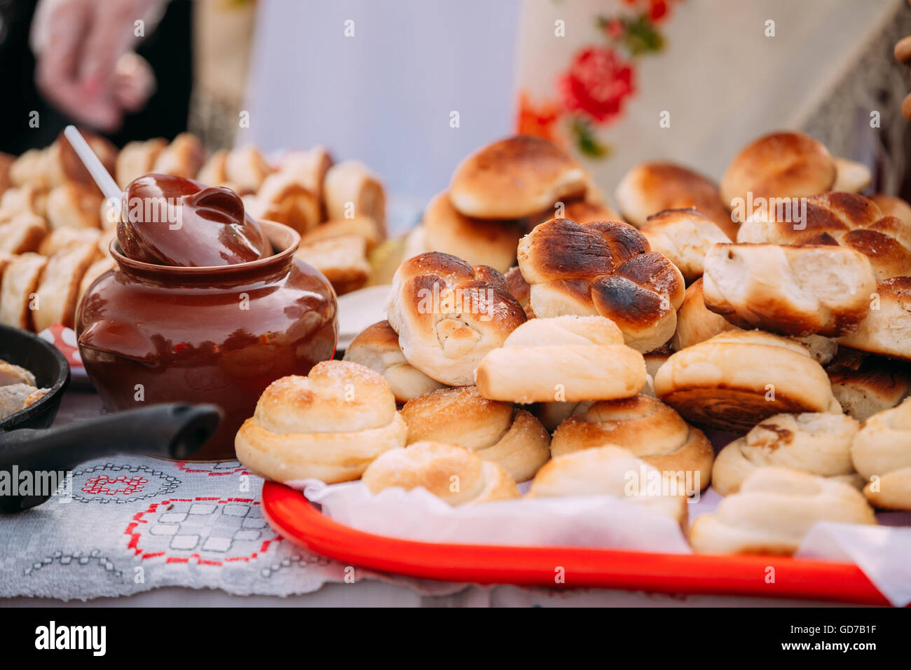 The dishes of the traditional Belarusian cuisine - fresh pastries and ...