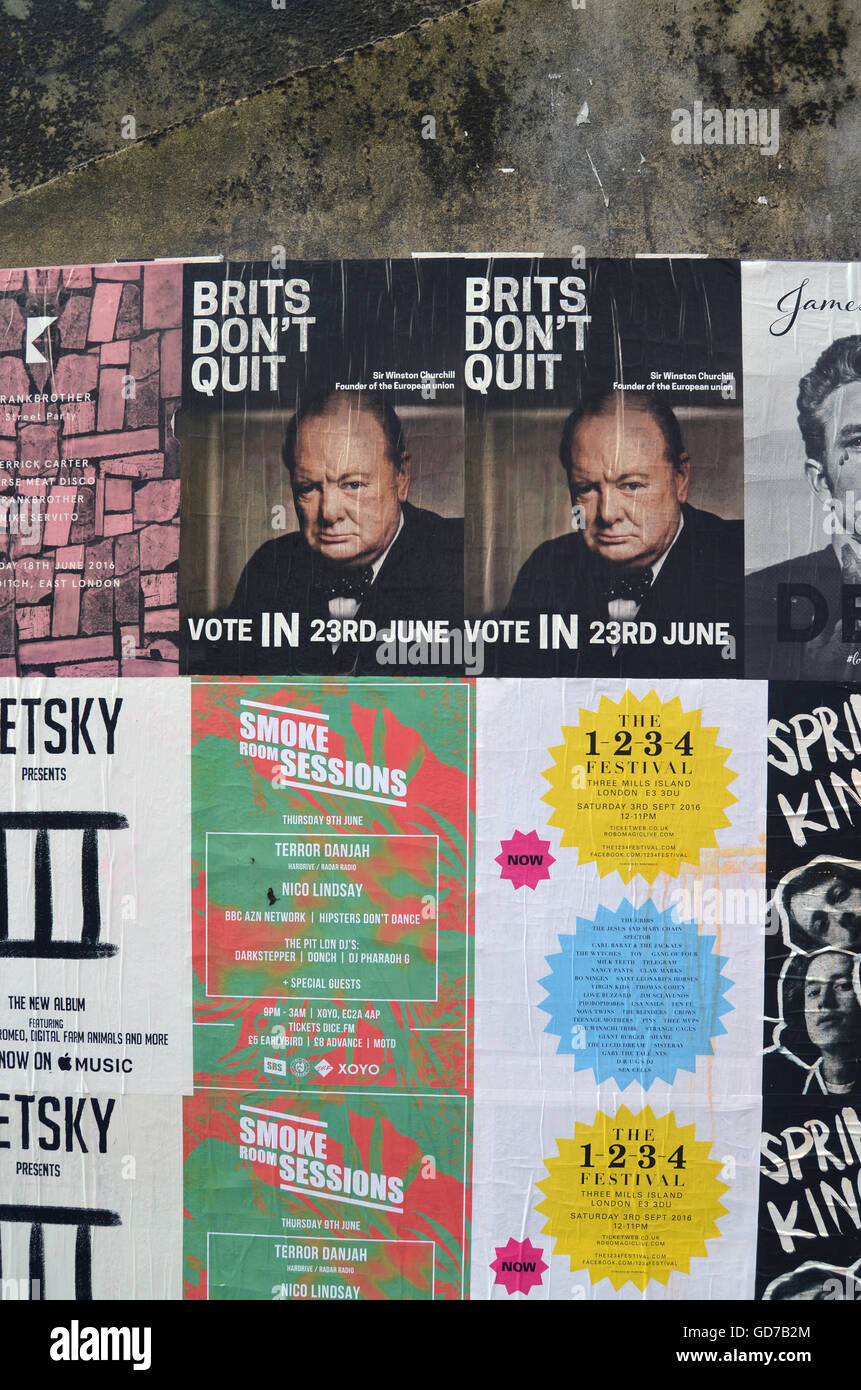 Winston Churchill EU Remain posters, Shoreditch, London June 2016 Stock ...
