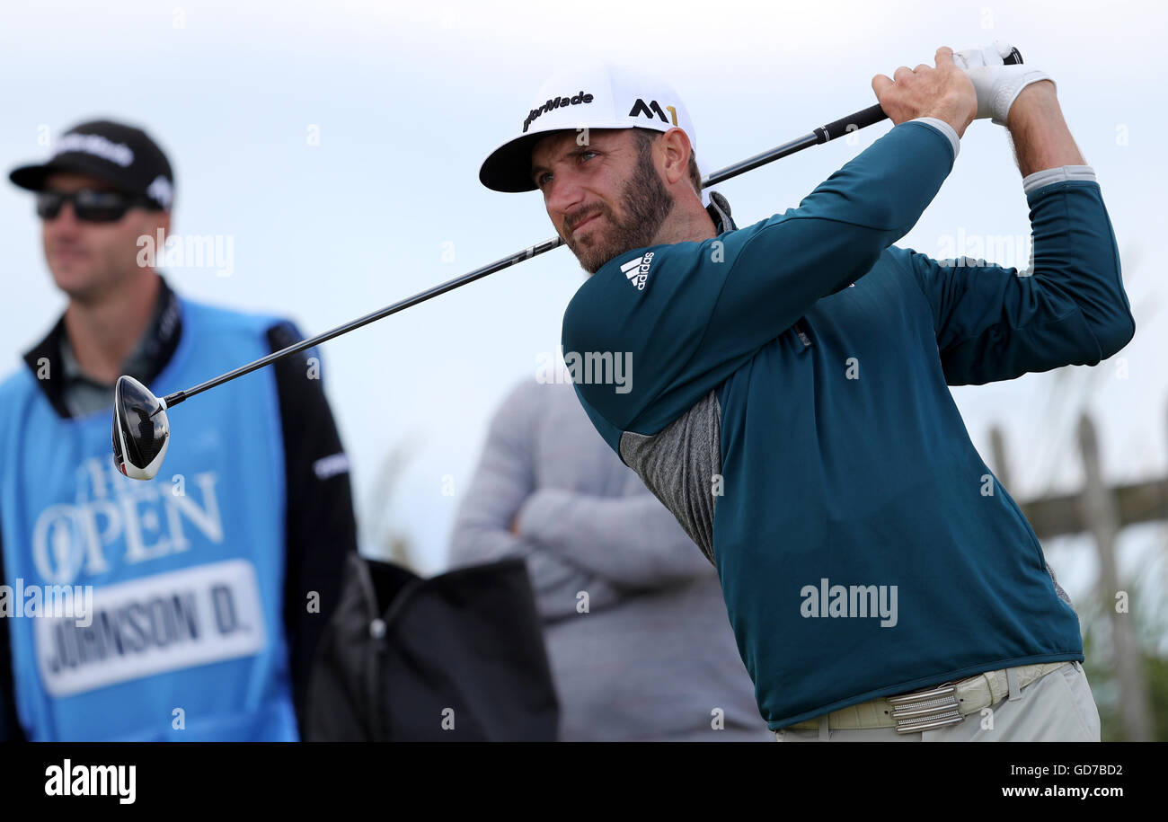 USA's Dustin Johnson drives off the tee during the practice day at ...