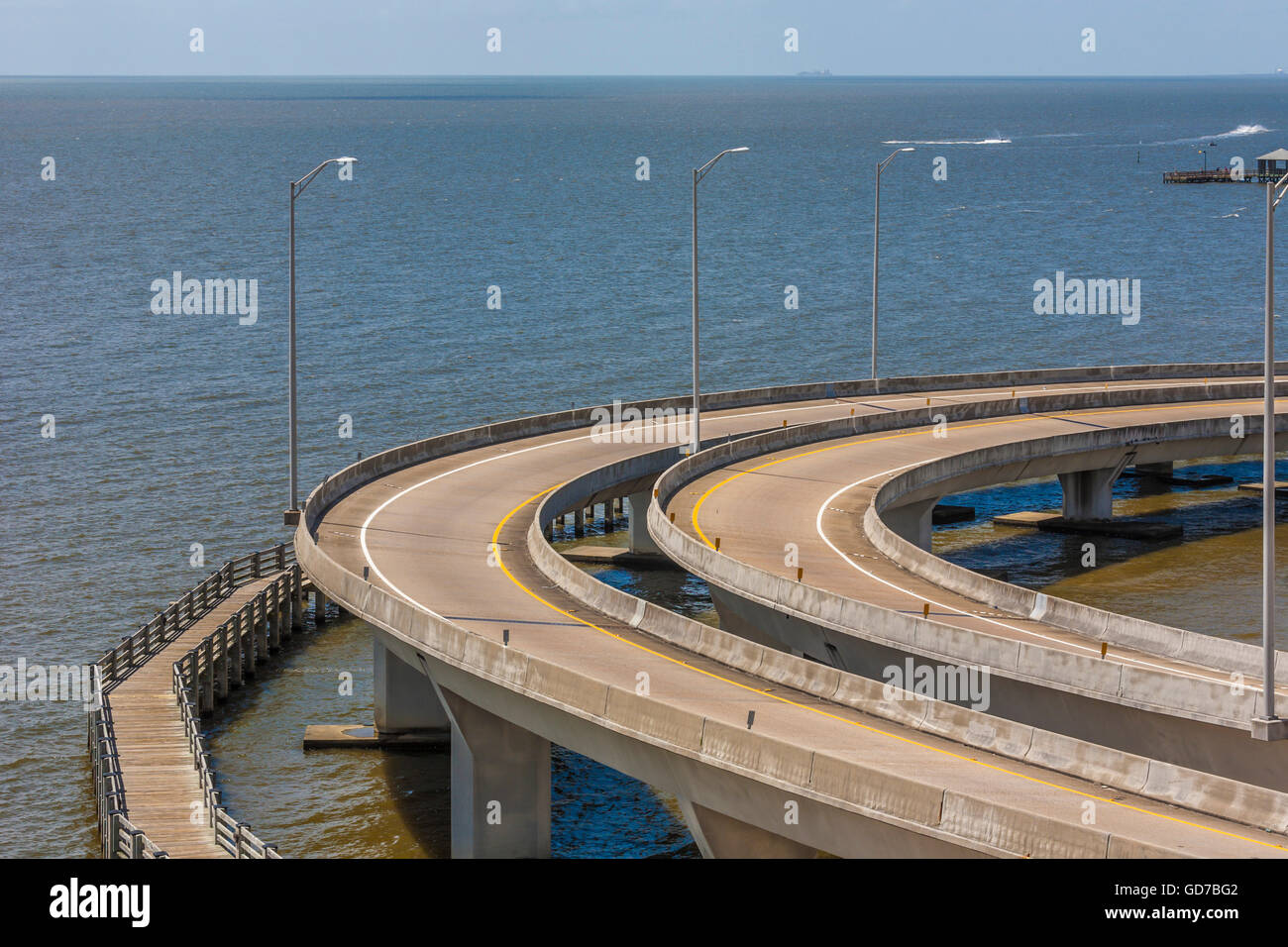 Interstate I-110 ramp loops over the Gulf of Mexico at its termination ...