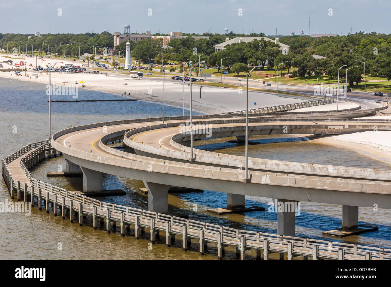 Interstate I-110 ramp loops over the Gulf of Mexico at its termination ...