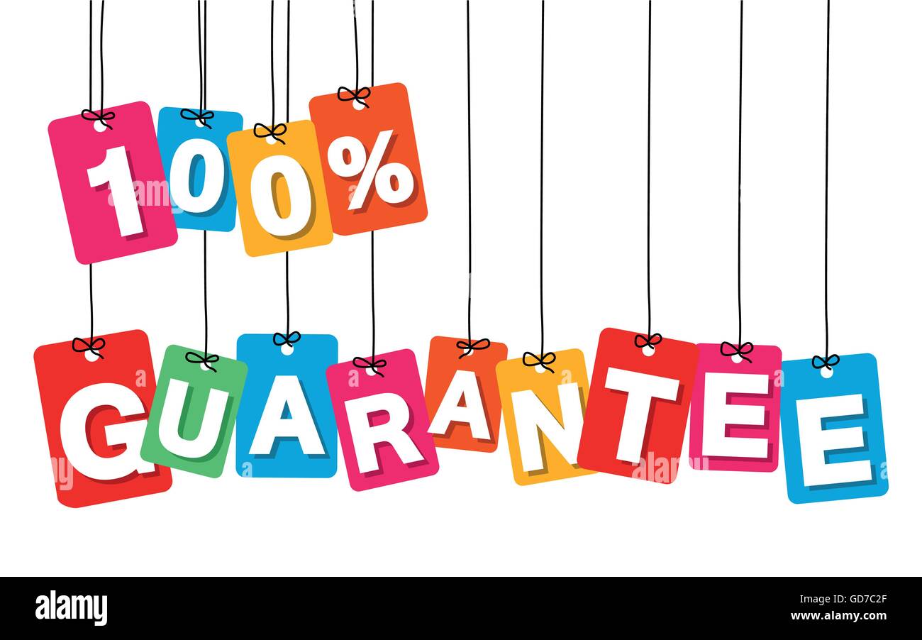 Vector colorful hanging cardboard. Tags - 100 percent guarantee Stock ...