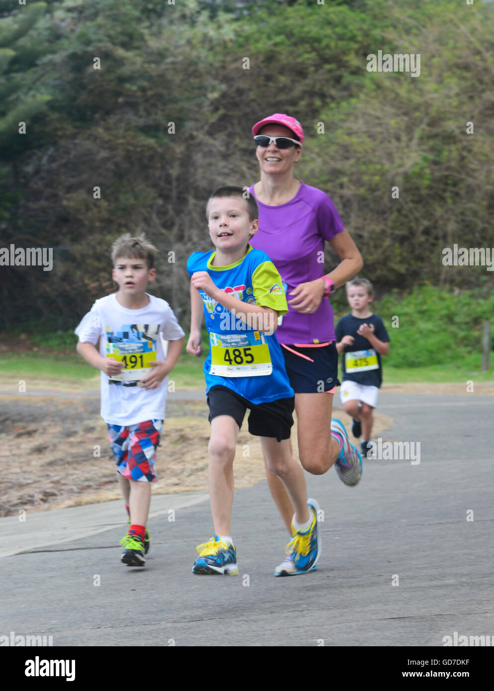 Family taking part in a local run race, Kiama, Illawarra Coast, New ...