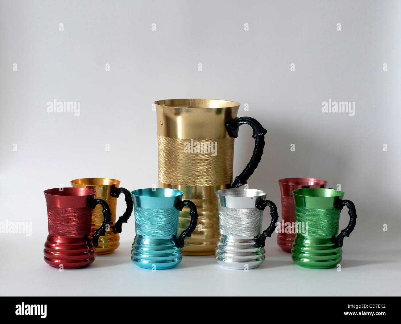 Large and small jug set, colored anodized aluminum Stock Photo - Alamy