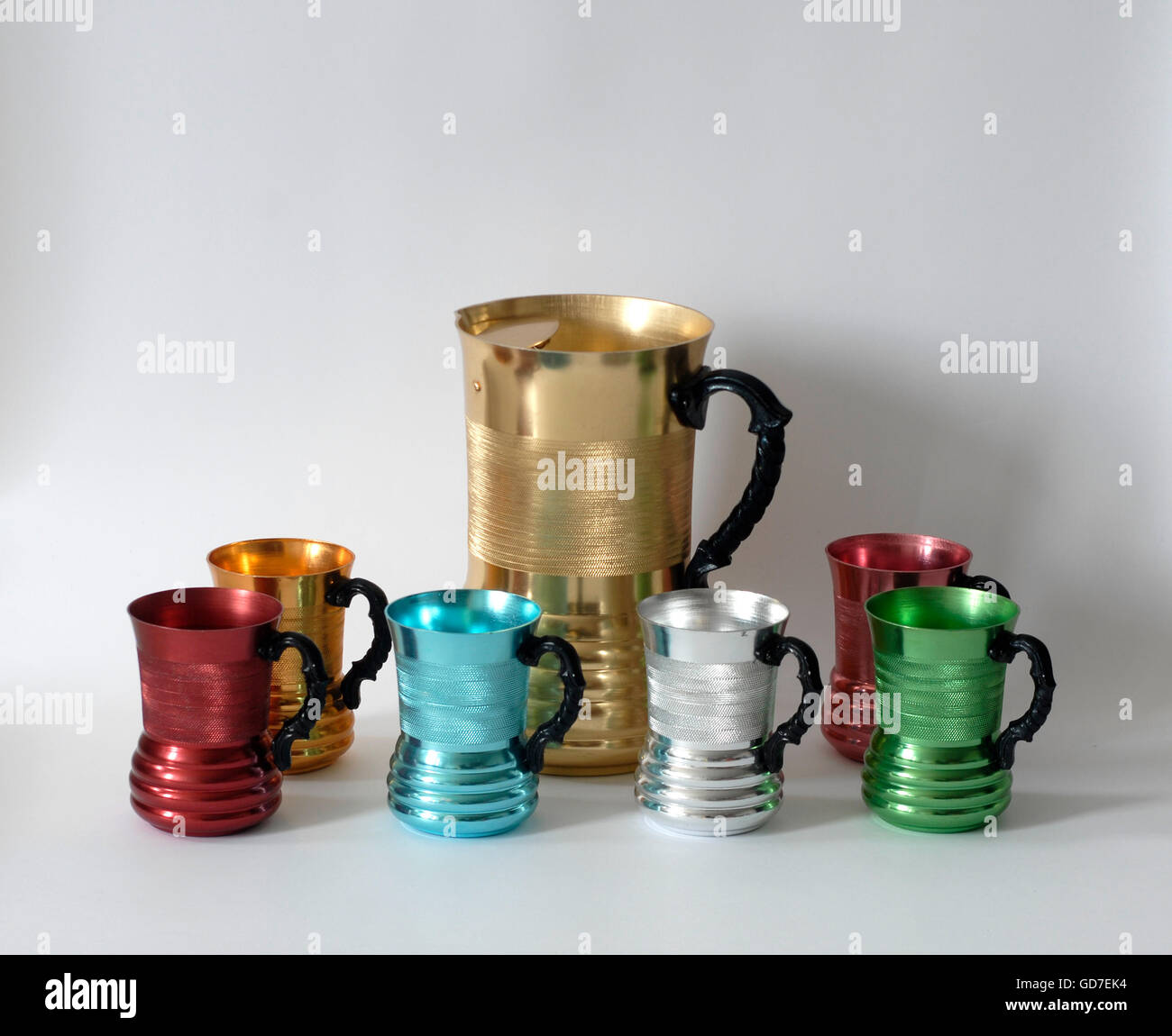 Large and small jug set, colored anodized aluminum Stock Photo - Alamy