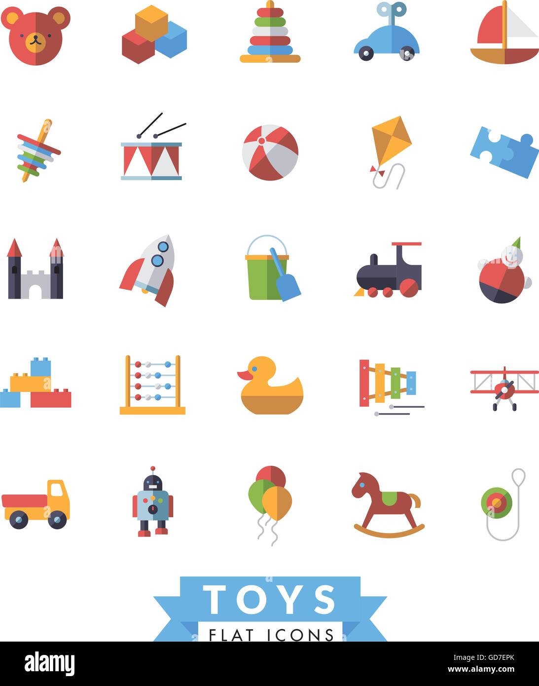 Collection of flat design children’s toys icons Stock Vector Image ...