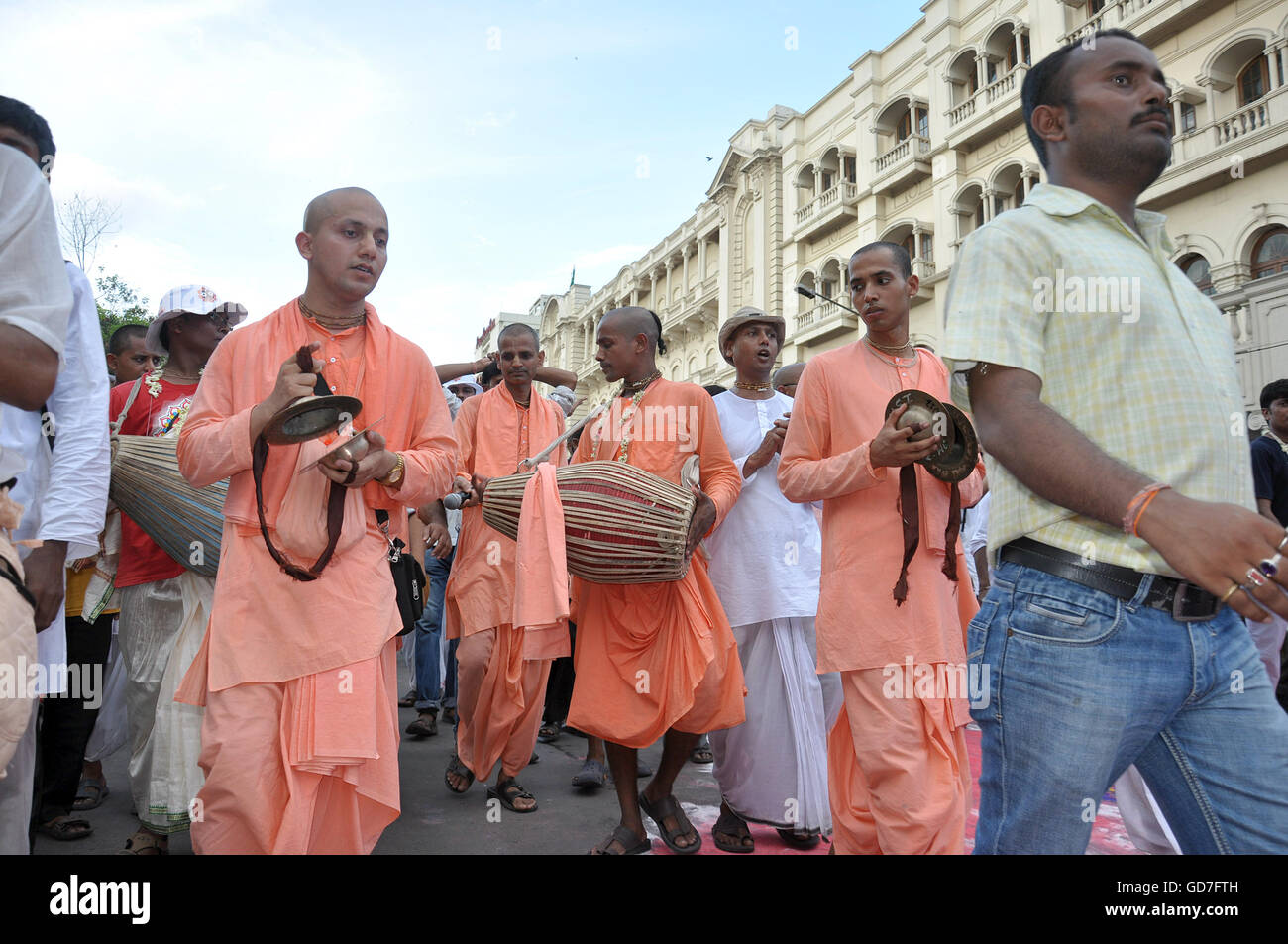 The Devotees are singing devotional song with instruments.in the city ...
