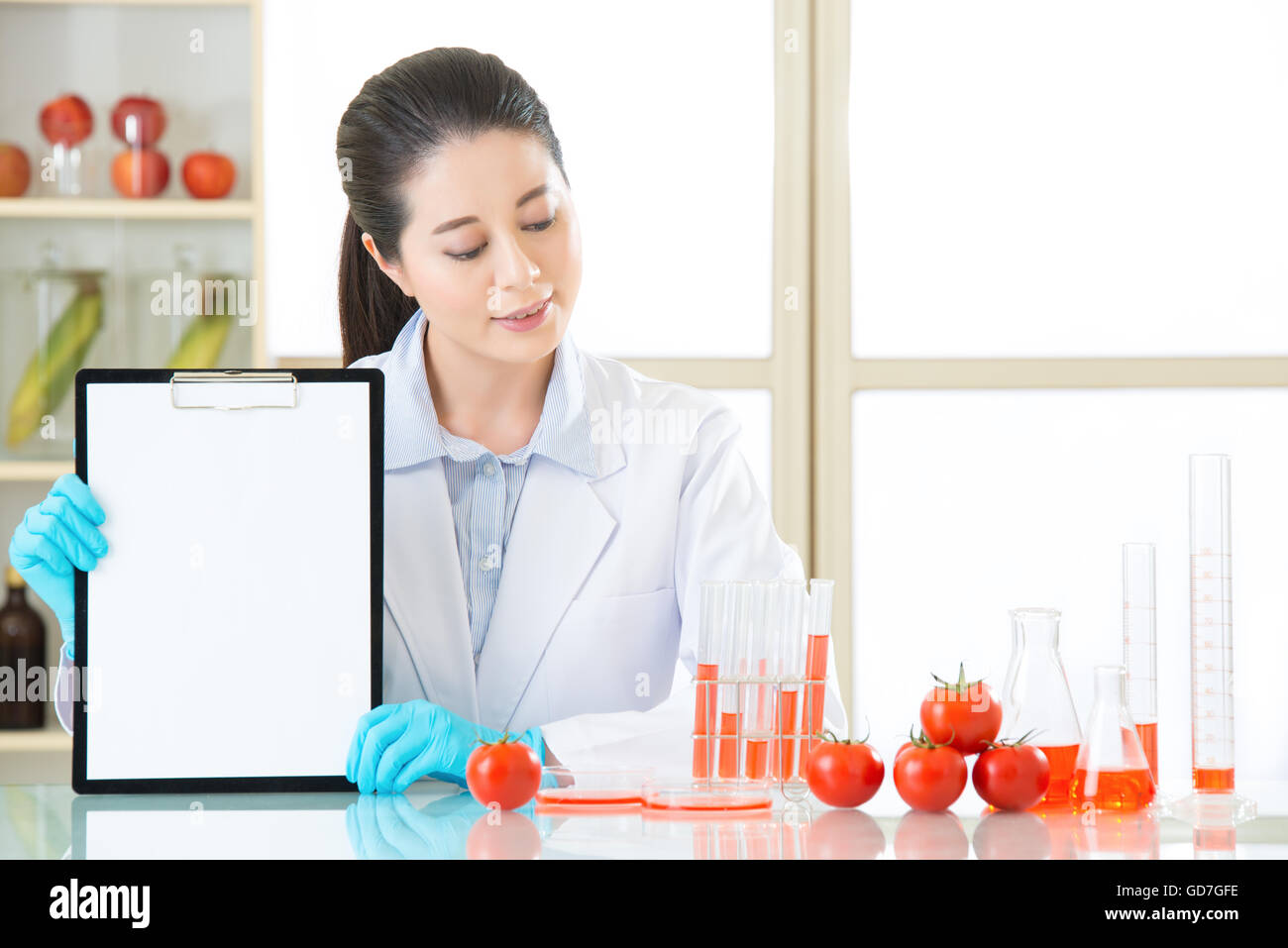 looking clipboard to recording gmo food test result in laboratory Stock ...