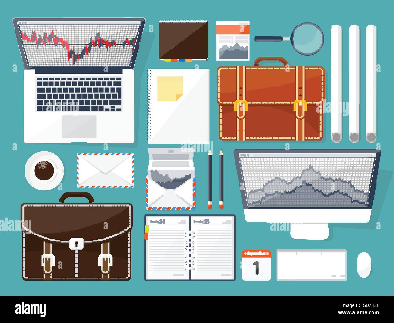 Vector illustration. Flat background. Market trade. Trading platform ...