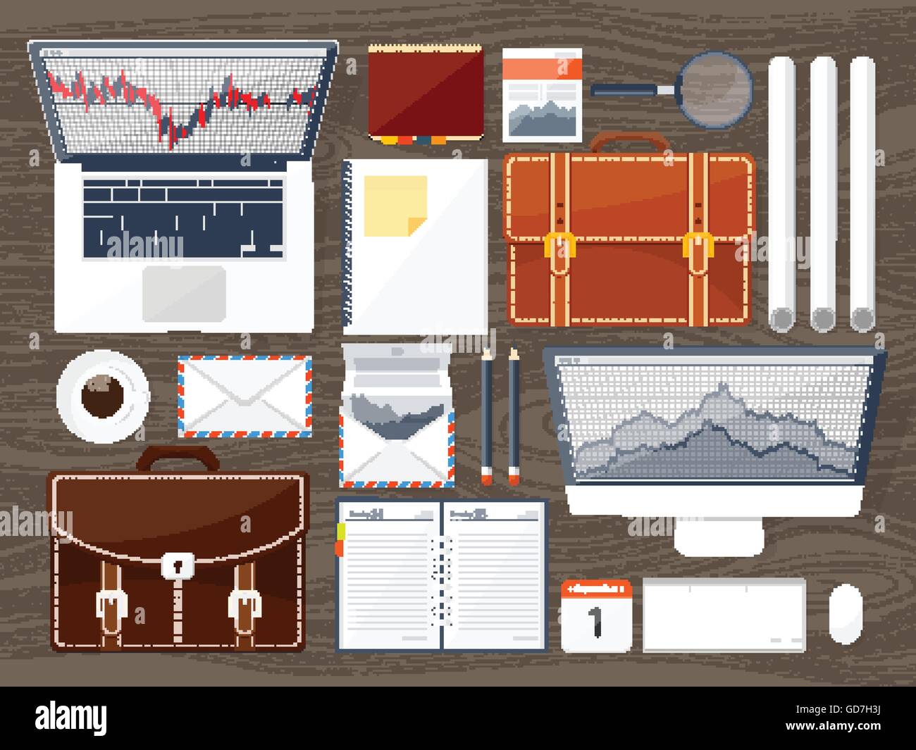 Vector illustration. Flat background. Market trade. Trading platform ...