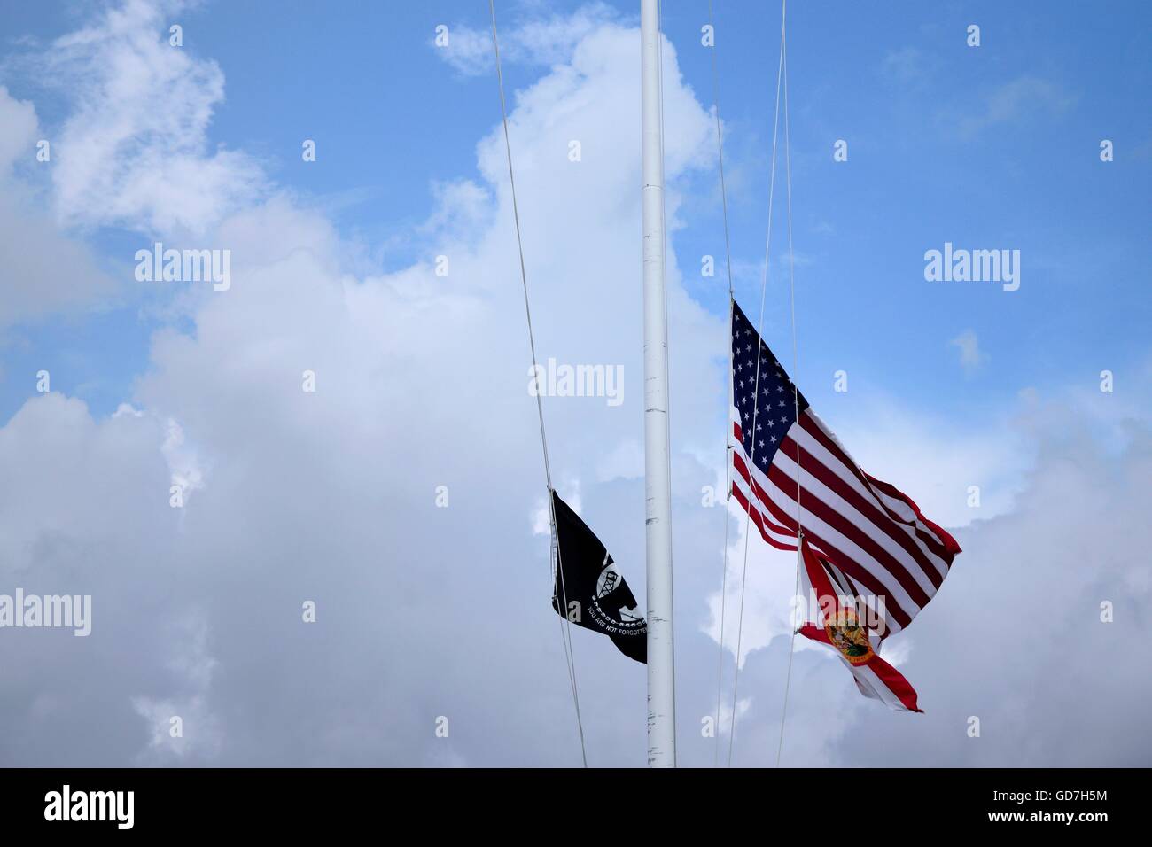 Three flags flying high with a cloudy background Stock Photo - Alamy