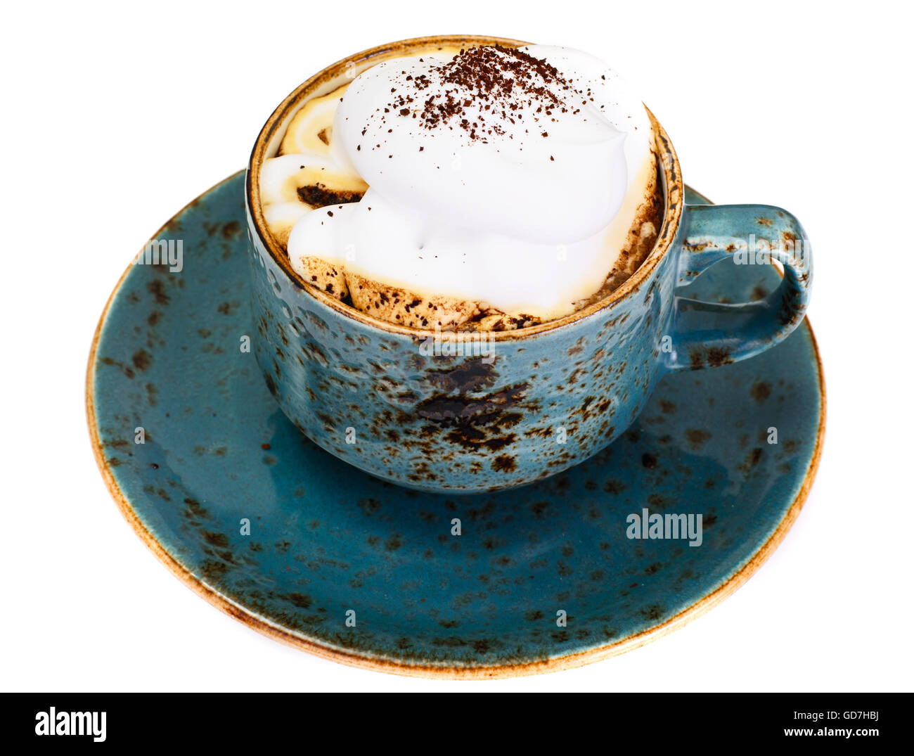 Coffee with Milk, Cappuccino in a Blue Retro Cup Stock Photo - Alamy