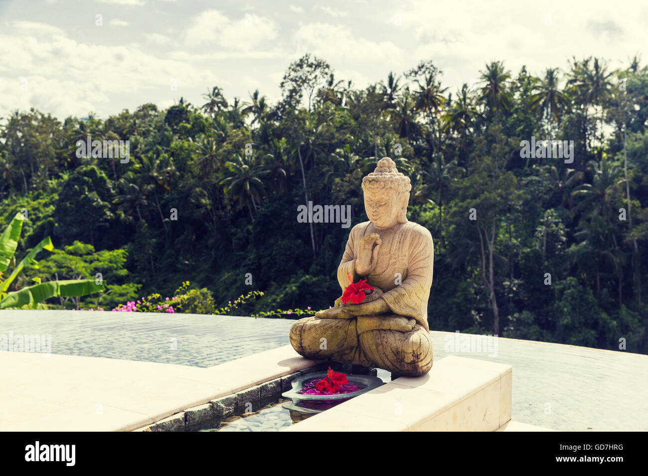 infinity edge pool with buddha statue Stock Photo - Alamy