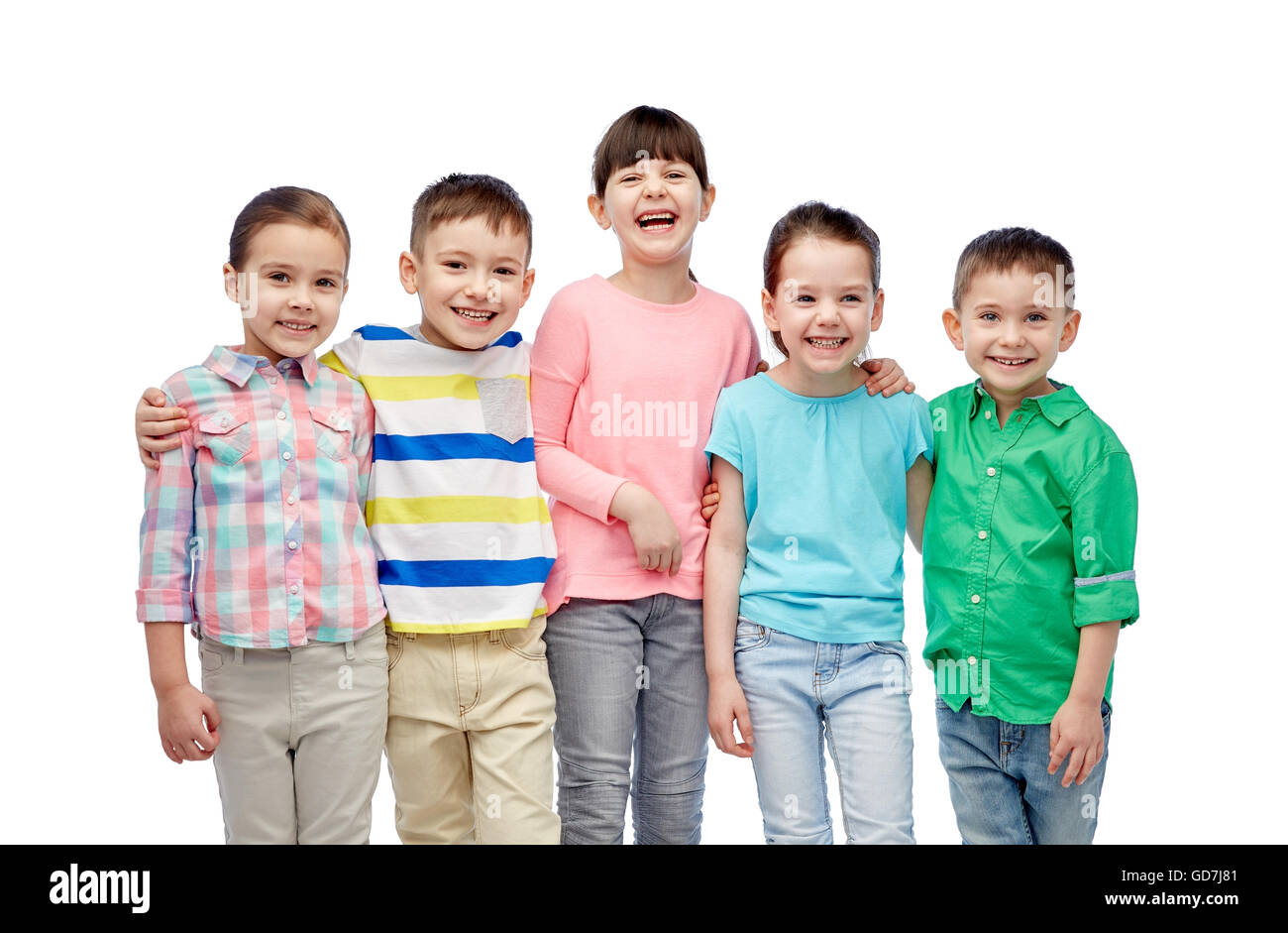 happy smiling little children hugging Stock Photo - Alamy