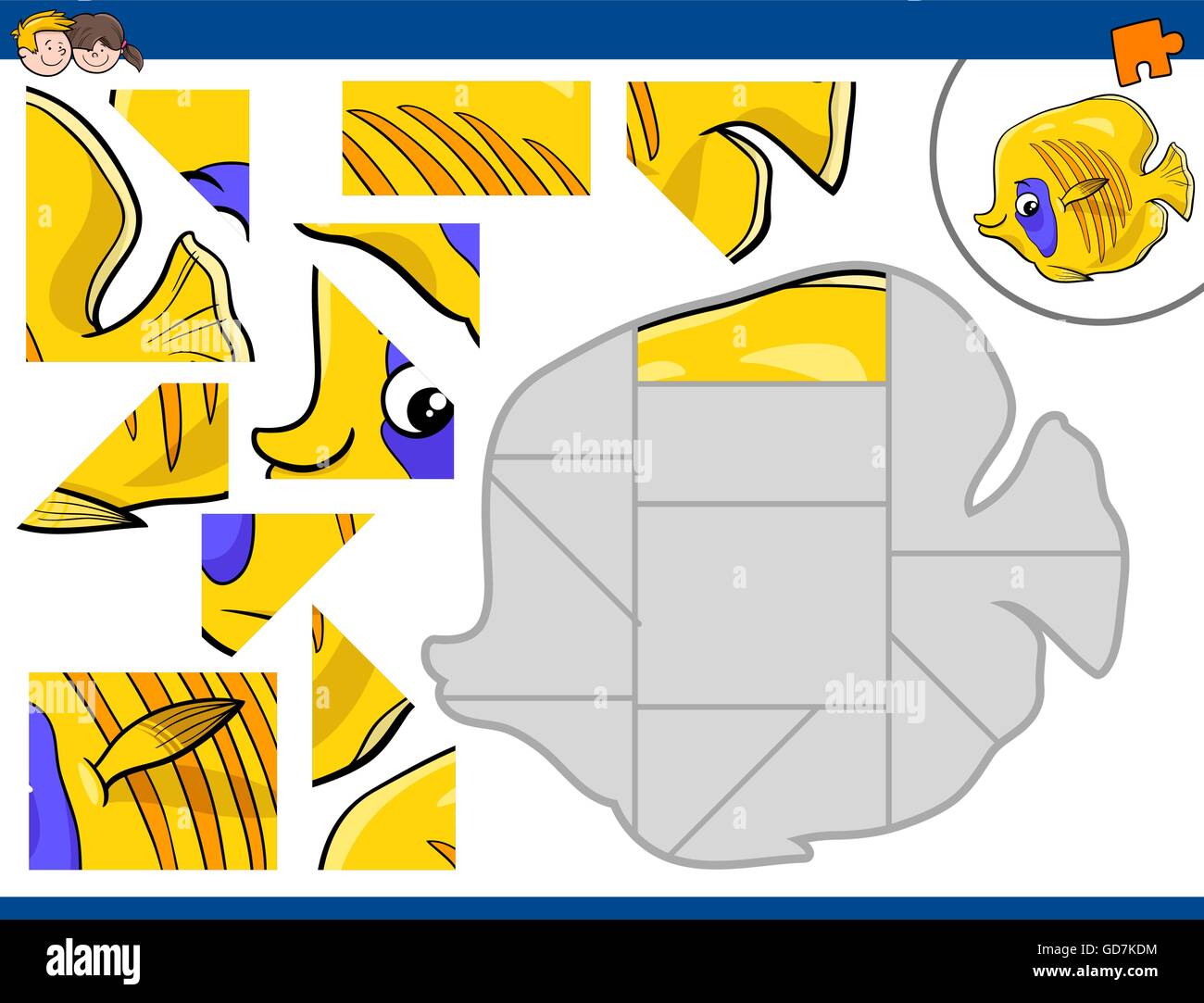 Cartoon Illustration of Educational Jigsaw Puzzle Activity for ...