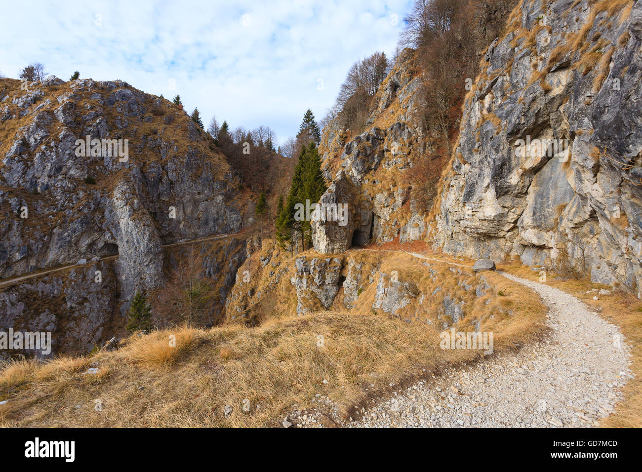 Tunnel in the rock along a trekking path, Italian alps Stock Photo - Alamy