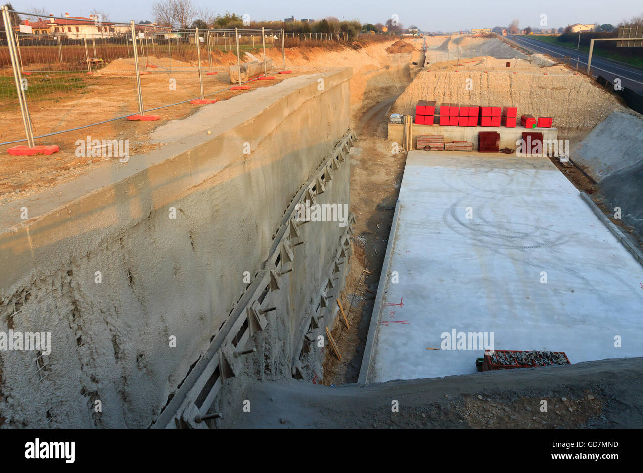 Detail of a road construction site for a new highway. Civil Engineering ...