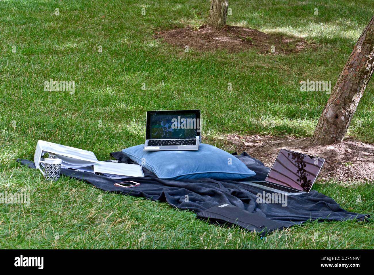 Taking office work outside on a nice summer day Stock Photo - Alamy
