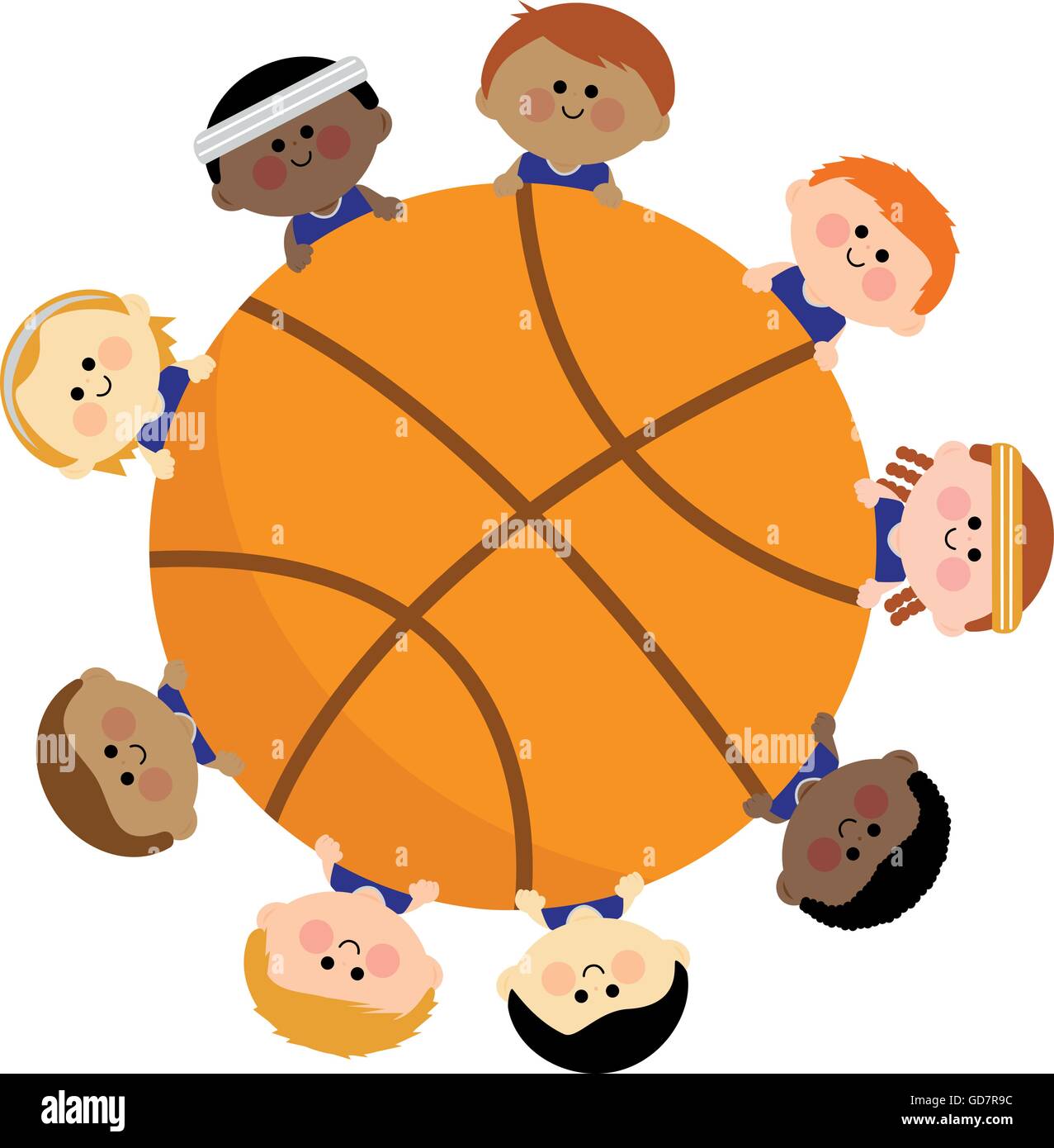 Cartoon illustration child playing basketball hi-res stock photography ...