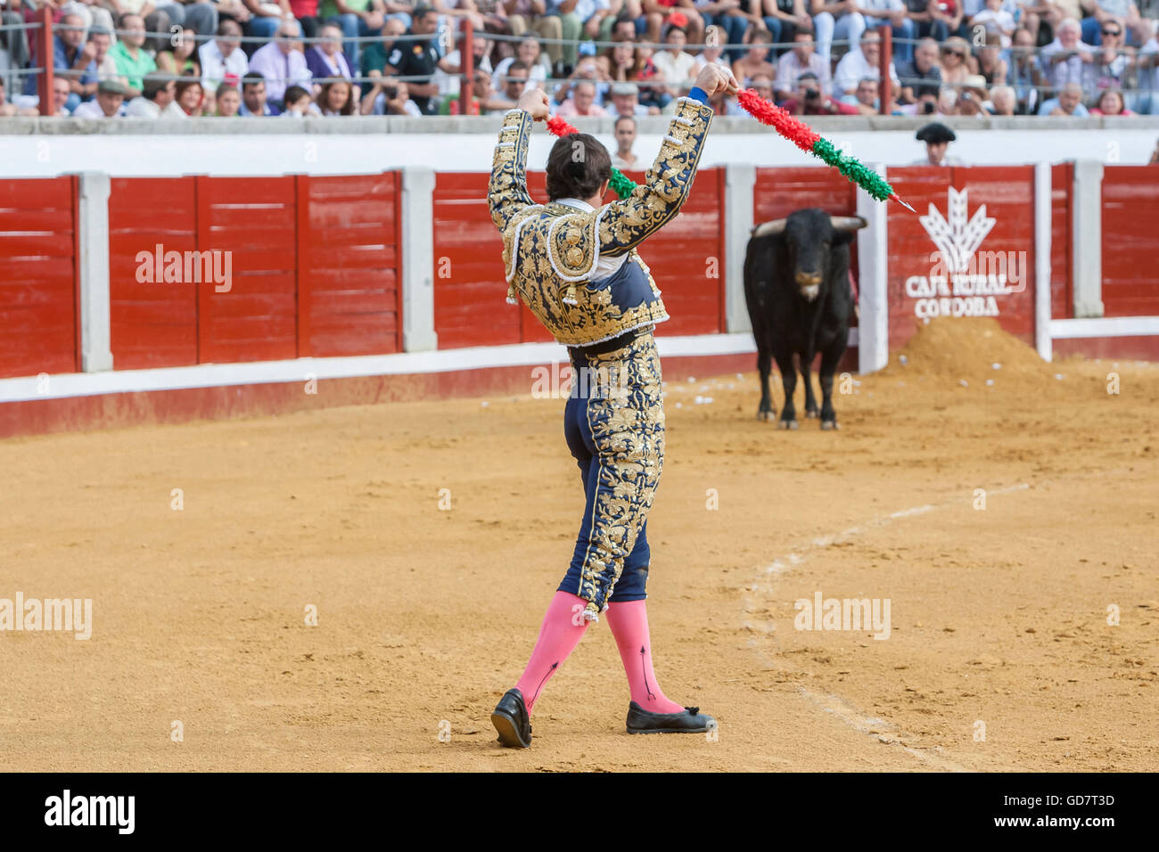 Bullfighter David Fandila El Fandi with flags in each hand, classic of ...