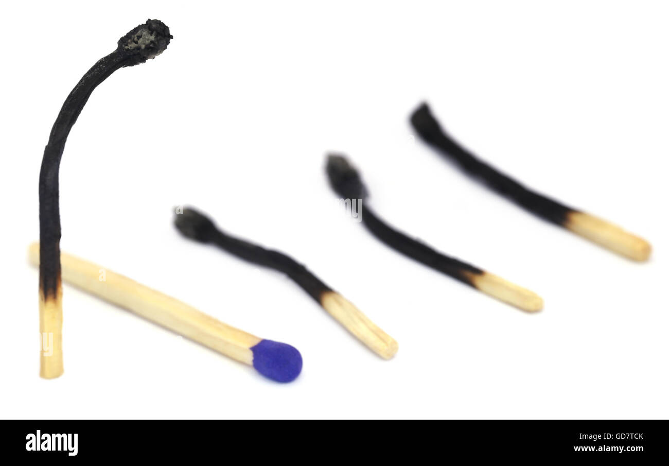 Burnt matchsticks over white background Stock Photo - Alamy