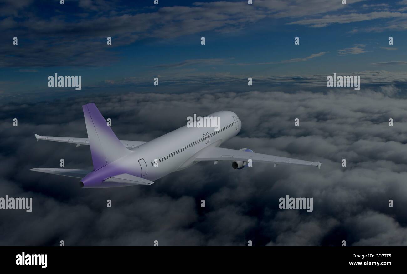 flying plane in the sky 3d illustration Stock Photo - Alamy