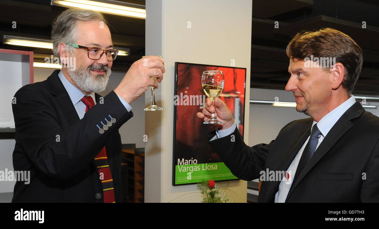 Ambassador of Spain Pedro Calvo-Sotel, left, and Moravian Land Library ...