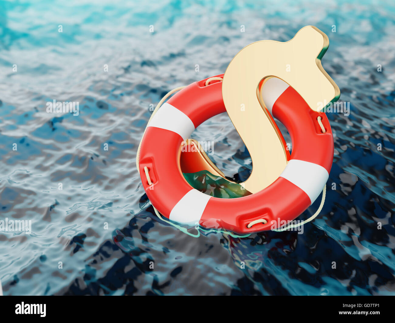 US Dollar Sign Inside of Lifebuoy in Open Water 3d Illustration Concept ...