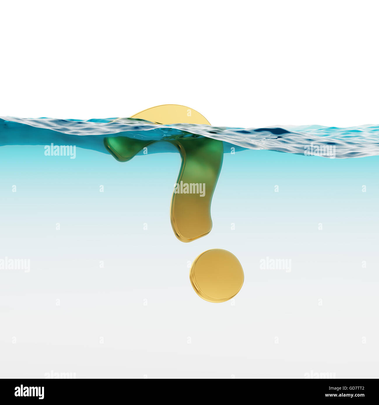 Question Mark Split Level Sinking or Wavering on Water Surface 3d ...