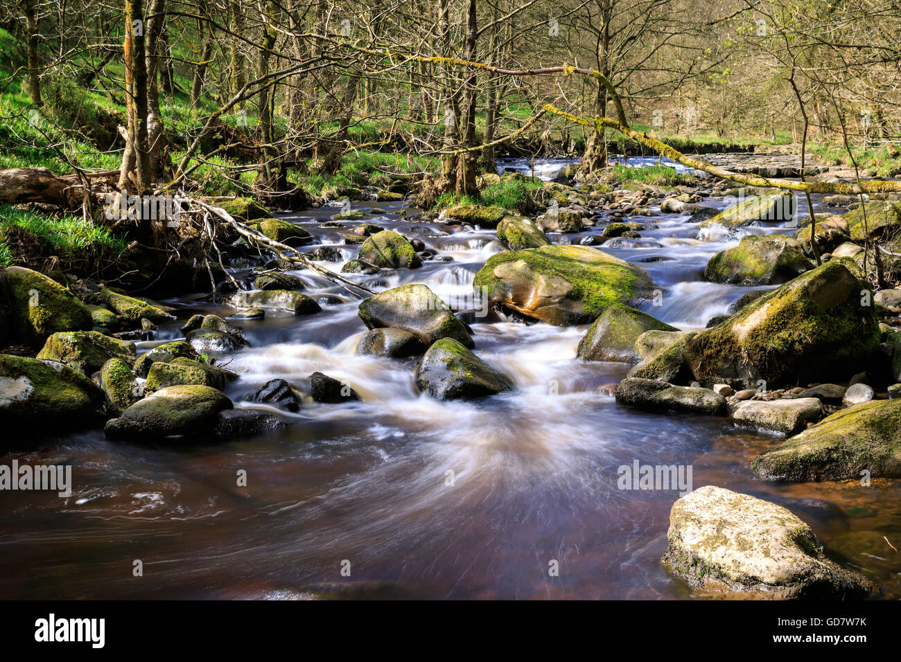 long exposure of water flowing over rocks in a stream Stock Photo - Alamy