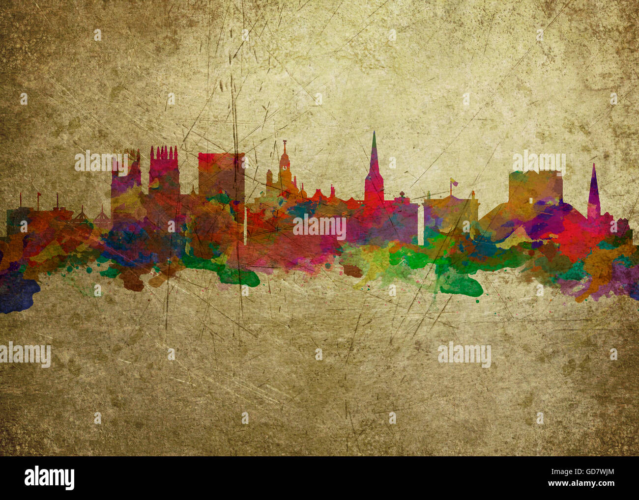 Watercolor art print of the Skyline of York England Stock Photo - Alamy