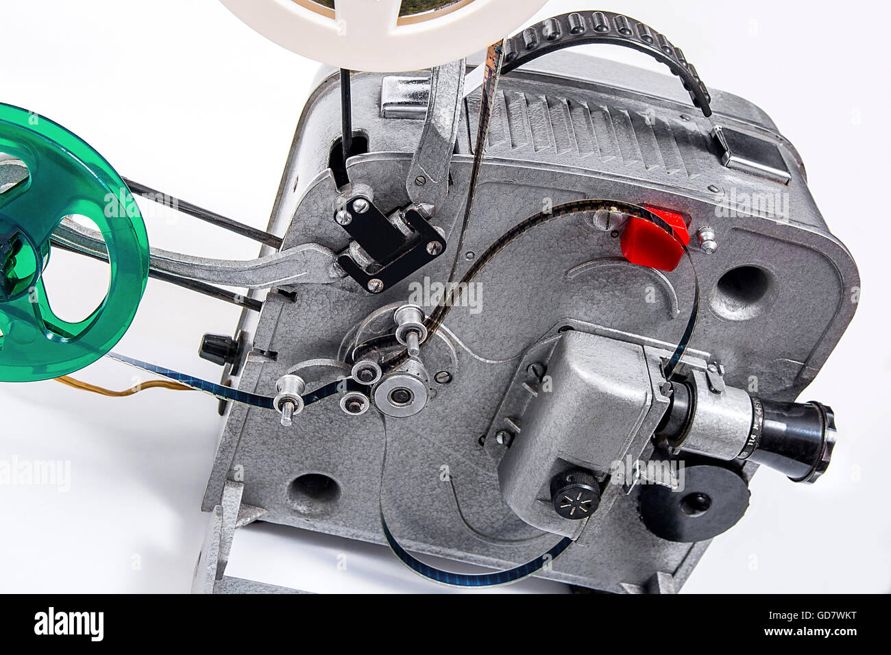 Vintage old reel movie projector for cinema. Close up view of analogue ...