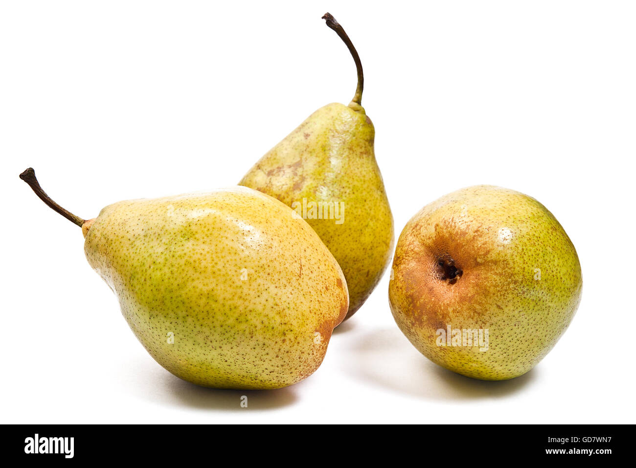 Three fresh green pears. Group of juicy ripe fruits. With clipping path ...