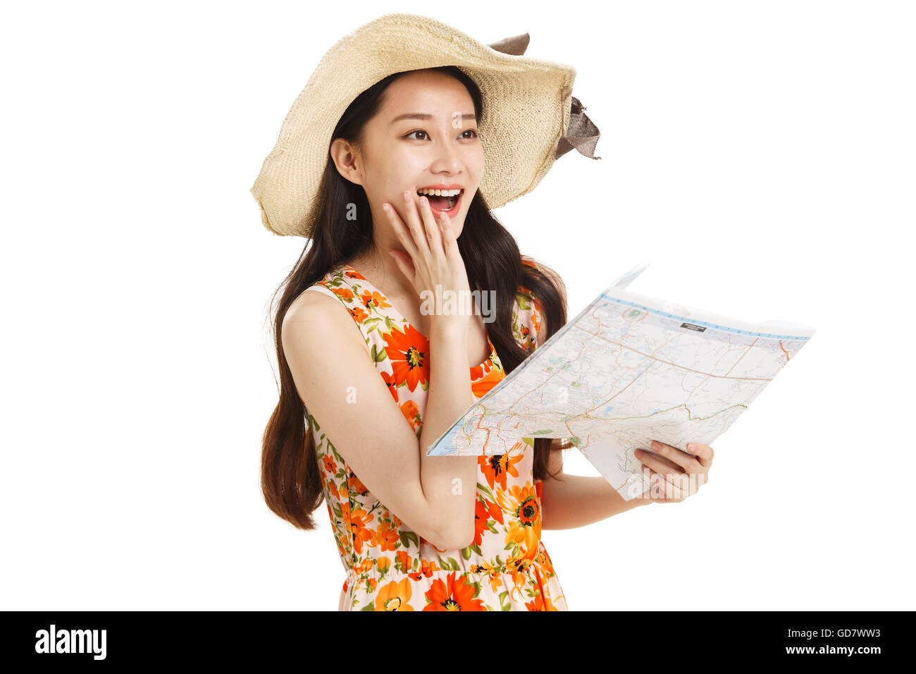 Young women look at the map Stock Photo - Alamy