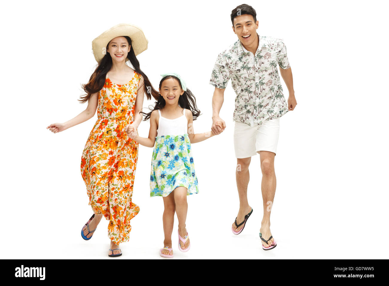 Happy family of three Stock Photo - Alamy