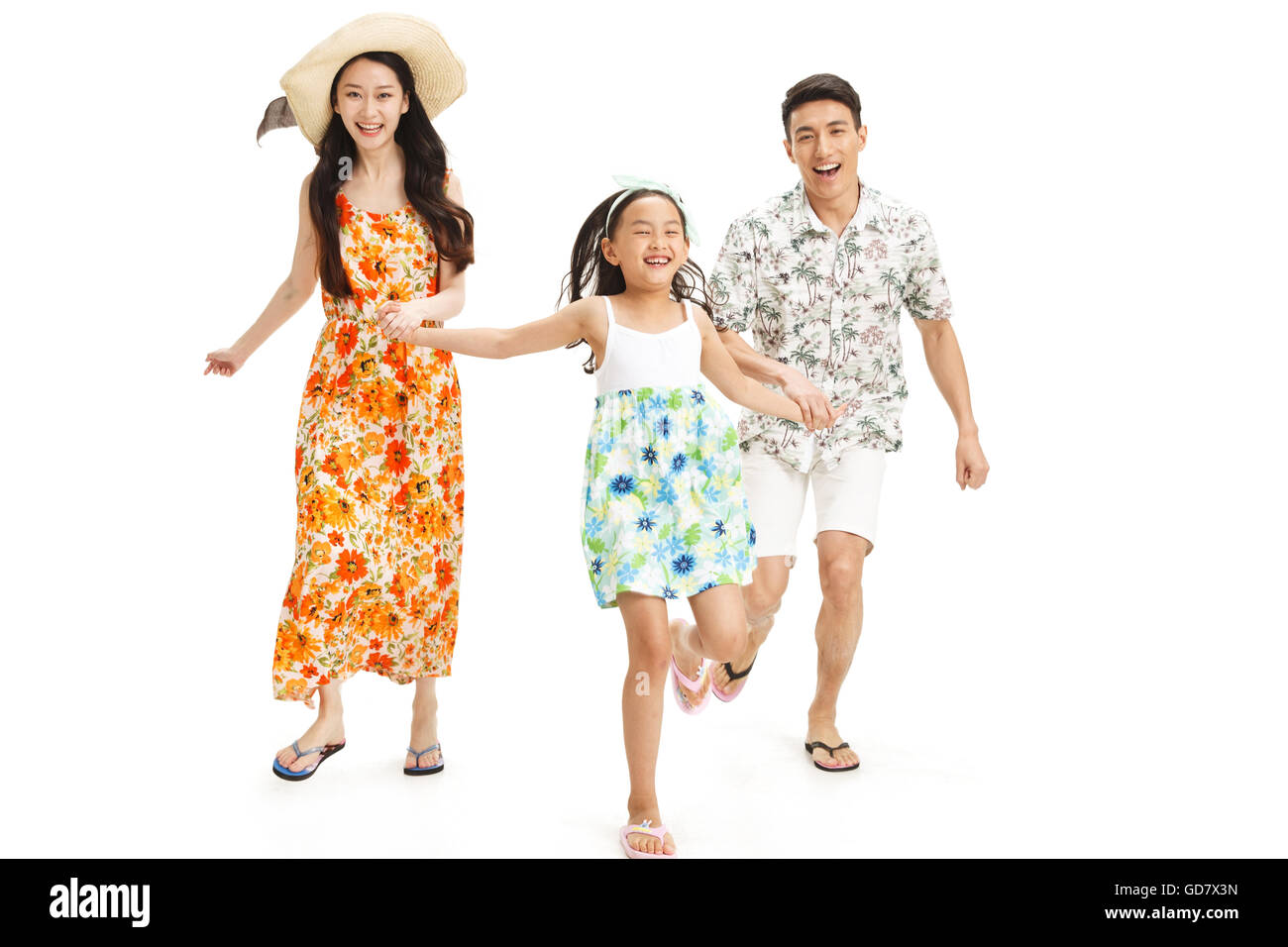 Happy family of three Stock Photo - Alamy