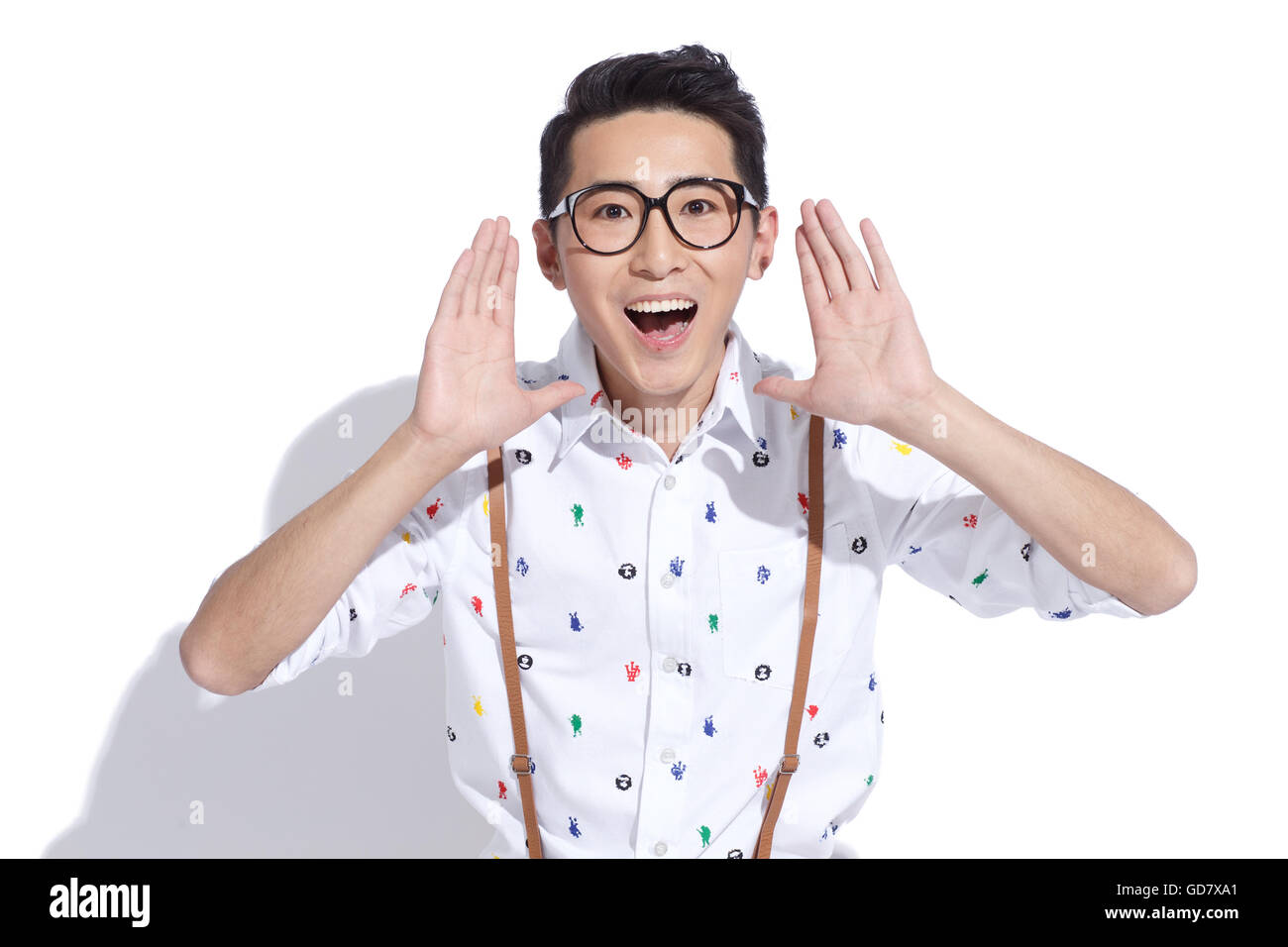 Young men shout Stock Photo - Alamy