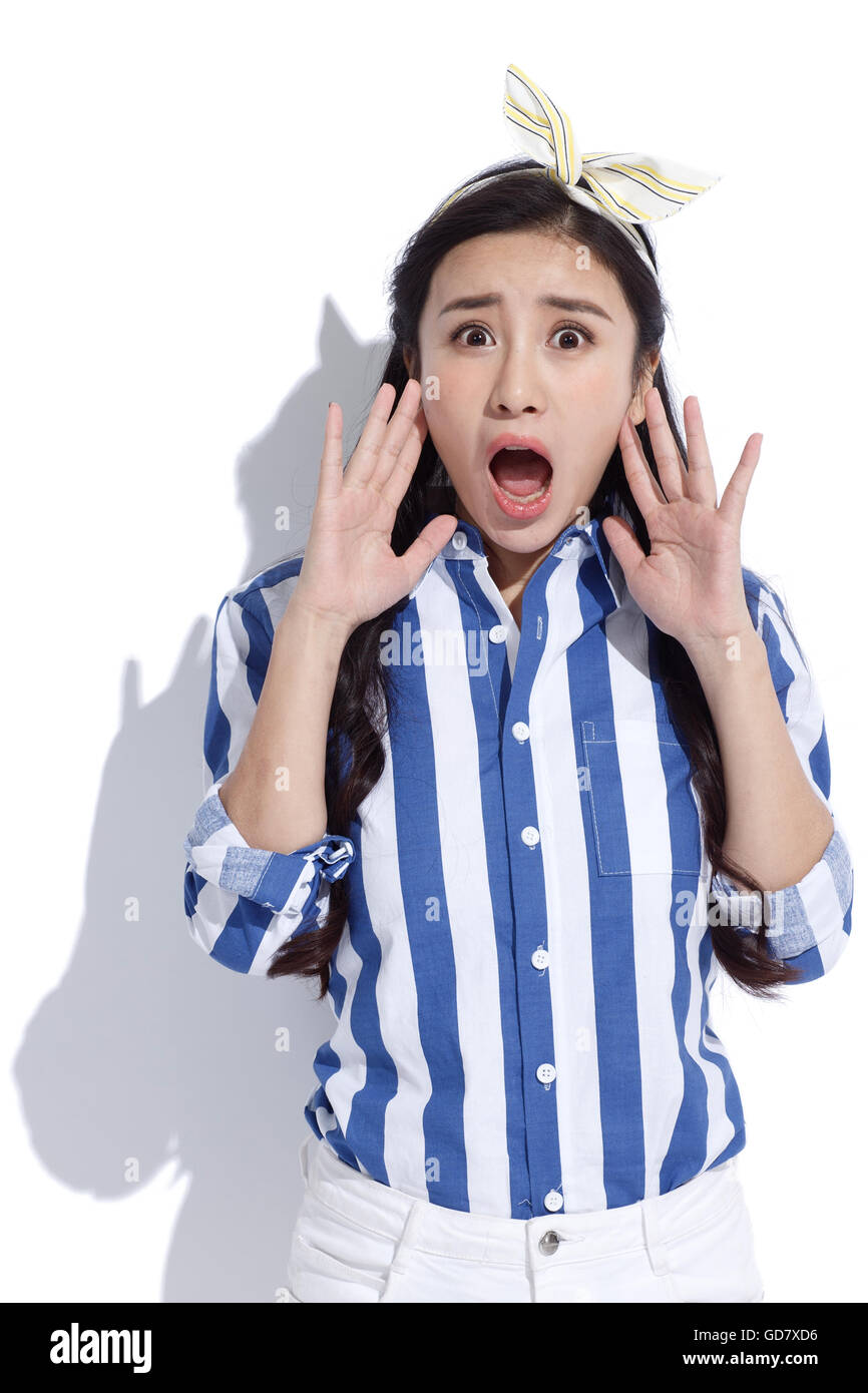 A young woman in a panic Stock Photo - Alamy