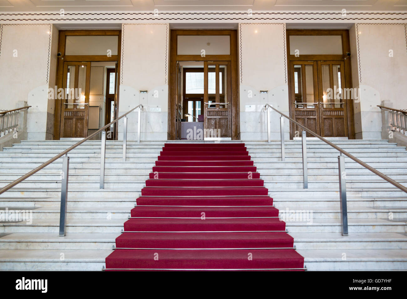 Stairs and doors of entrance hall of Austrian Post Office Savings Bank ...