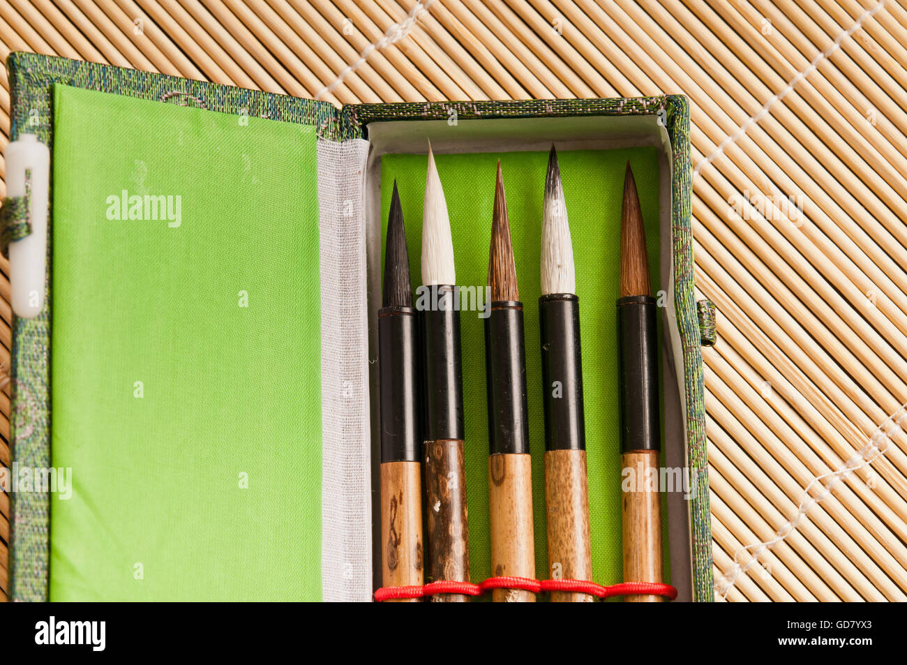 set of oriental brushes for Chinese calligraphy in a box Stock Photo ...