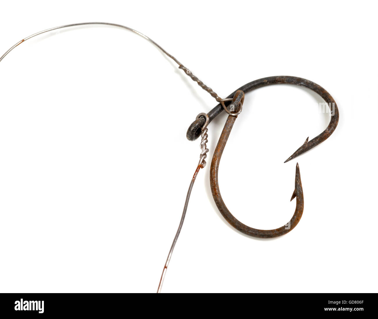 Old rusty fish hooks in form of heart. Isolated on white background ...