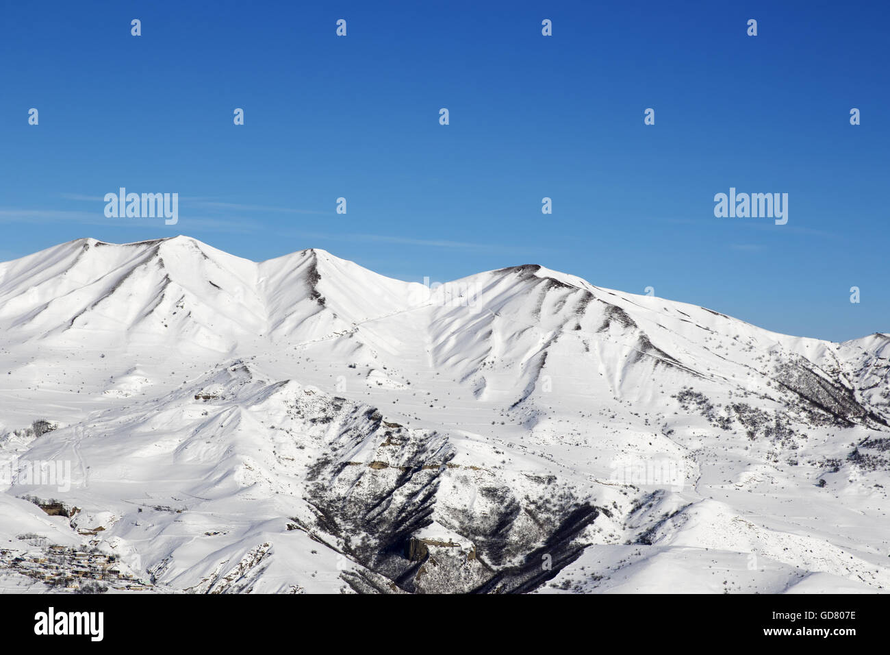 Snowy winter mountains at nice sun day. Greater Caucasus, Mount ...