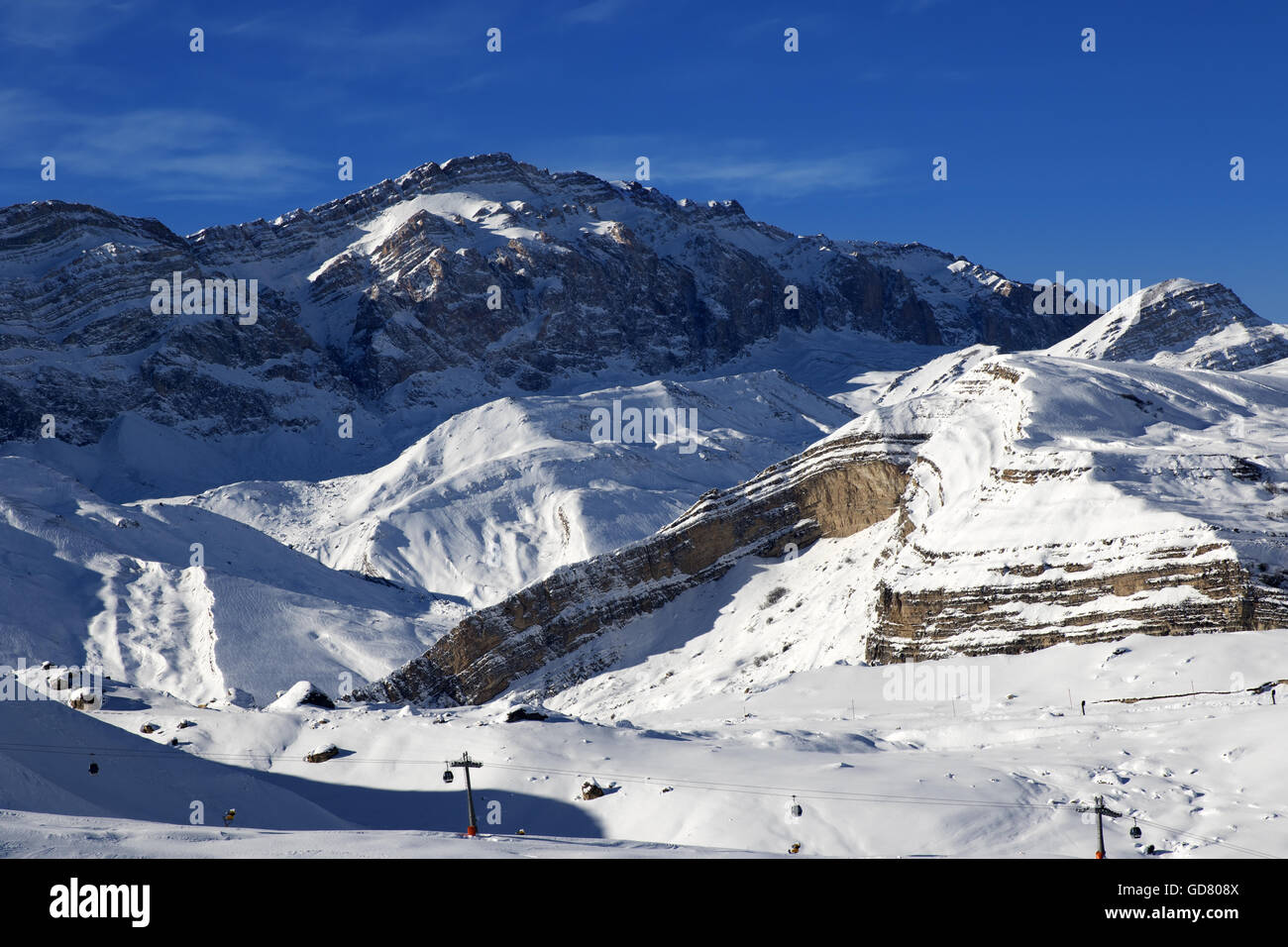 Ski resort at sunny evening. Greater Caucasus, Mount Shahdagh. Qusar ...