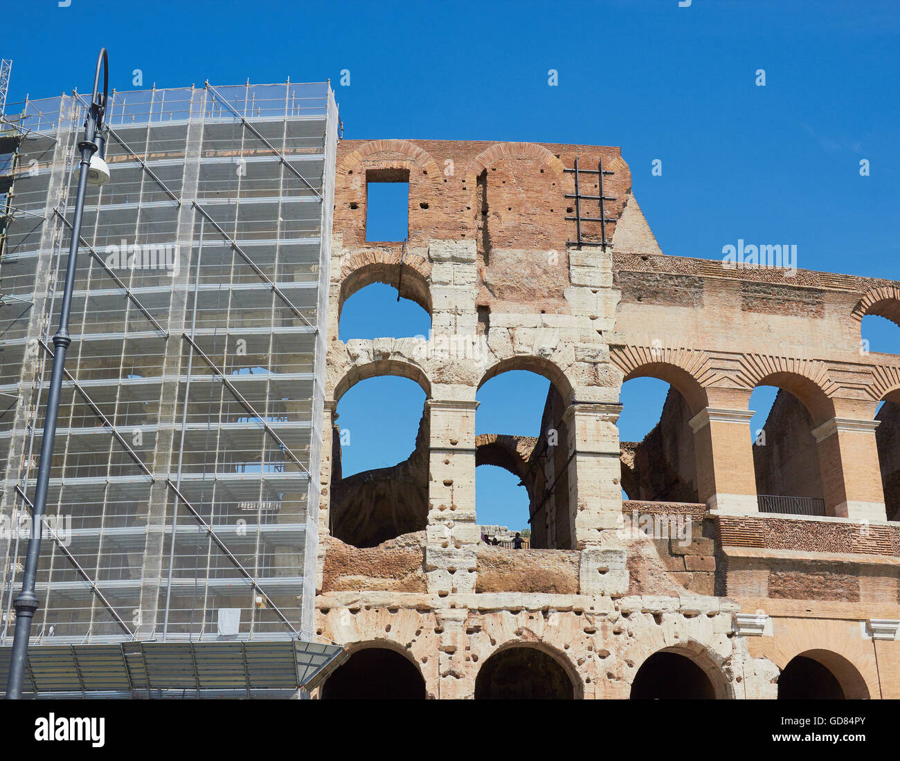 Scaffolding around the Colosseum during restoration, Rome, Lazio, Italy ...