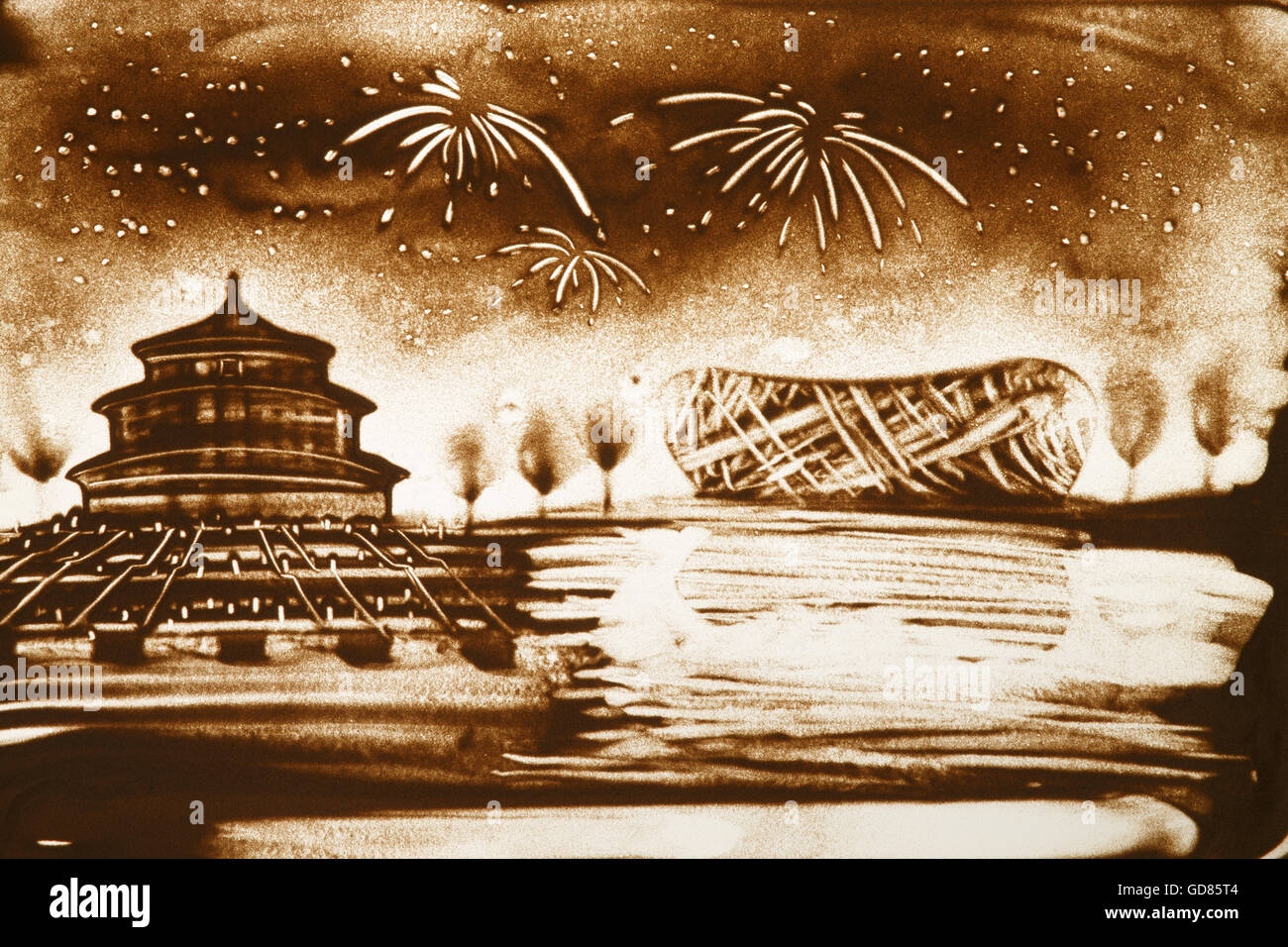 Ancient Chinese Fireworks Painting
