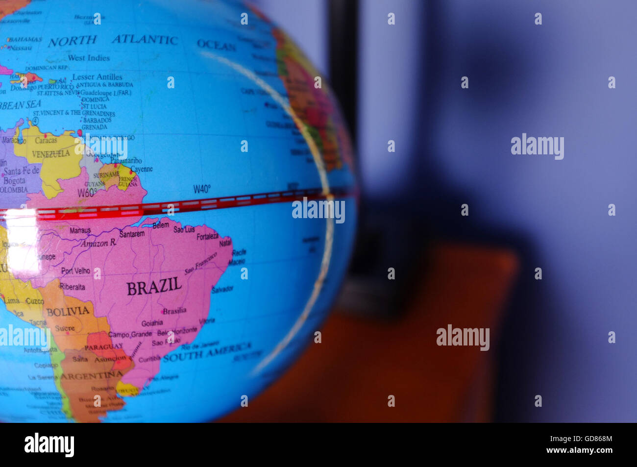 Brazil on a globe hi-res stock photography and images - Alamy