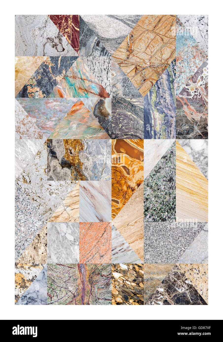 Abstract collage poster made of various marbles Stock Photo - Alamy