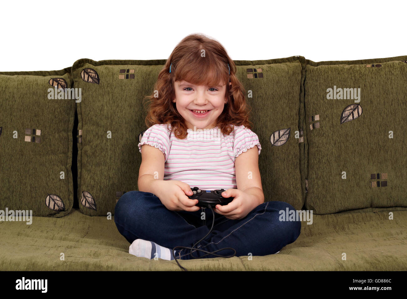 little girl play video game Stock Photo - Alamy