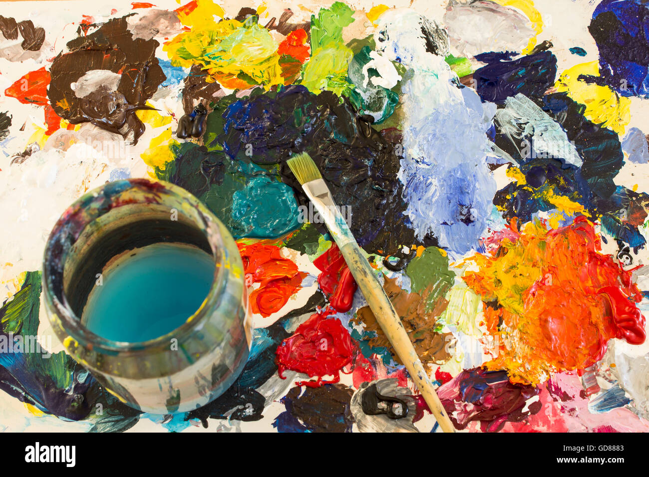 Palette with Painting Material Stock Photo - Alamy