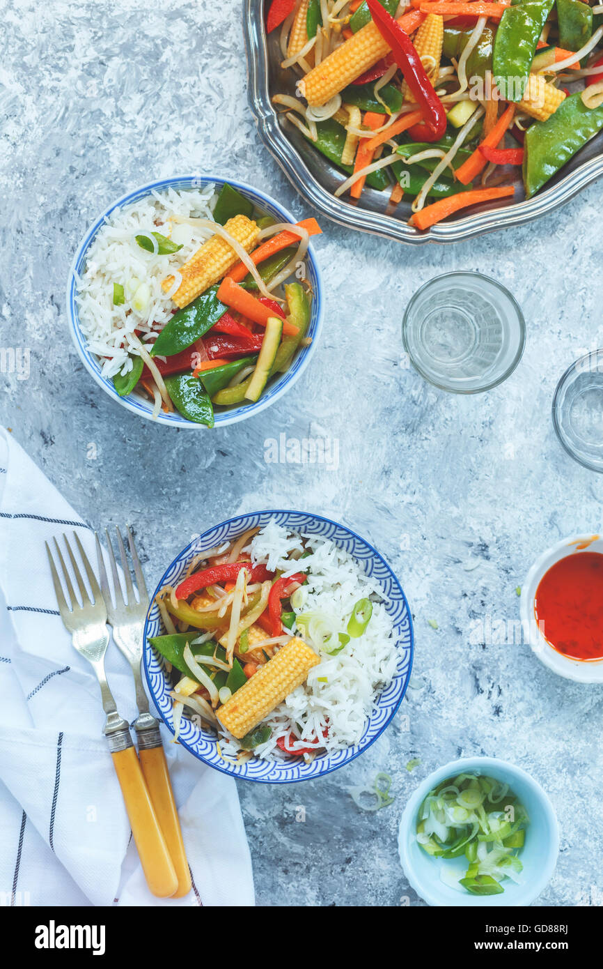 Vegetable Stir Fry Served along with Plain Rice Stock Photo - Alamy